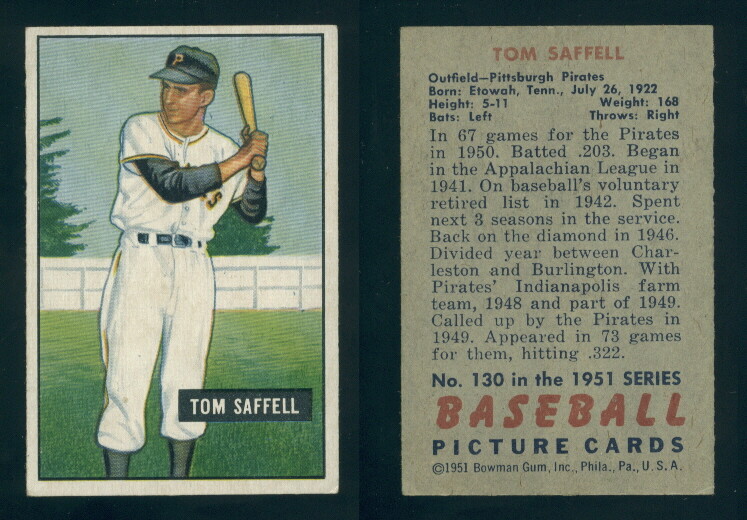(60017) 1951 Bowman 130 Tom Saffell Pirates-EM | eBay