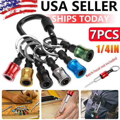 7Pcs 1/4" Hex Shank Quick Release Keychain Screwdriver Drill Bit Holder ...