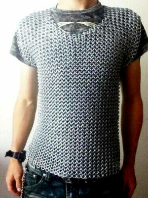 CHAINMAIL SHIRT SLEEVELESS BUTTED ALUMINIUM CHAIN MAIL HAUBERGEON LARP ...