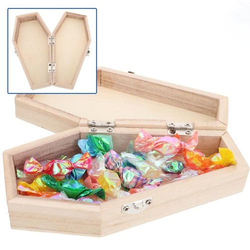 Hexagonal Coffin Wooden Box DIY Candy Storage Box Halloween Gift Box ...
