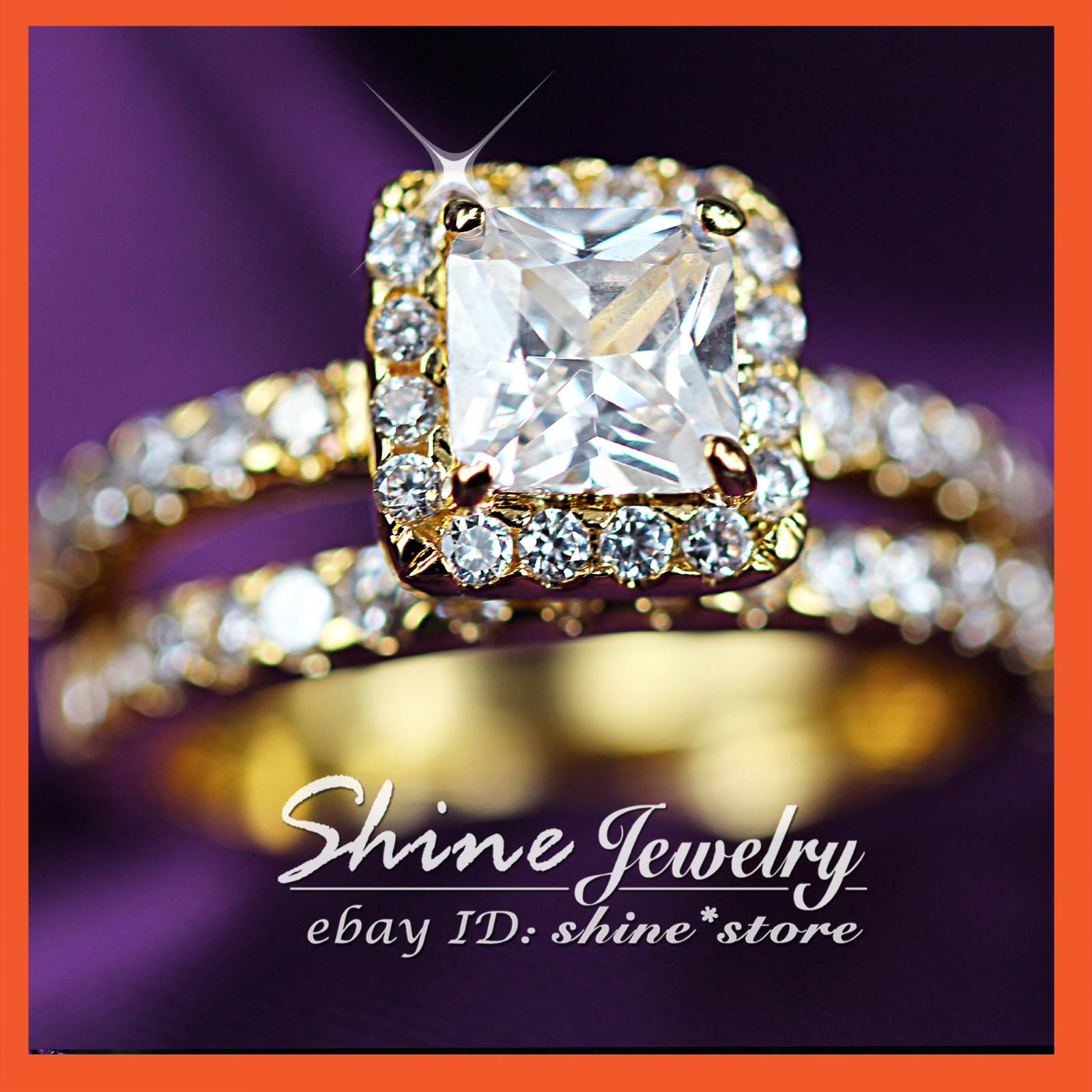 18K YELLOW WHITE GOLD GF VINTAGE HALO SQUARE LAB DIAMOND ENGAGEMENT ...