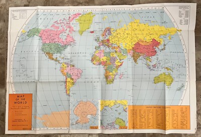 Vintage Map of the World 1963 Ephemera | eBay