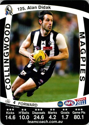 2011 COLLINGWOOD MAGPIES AFL Card ALAN DIDAK Teamcoach | eBay Australia