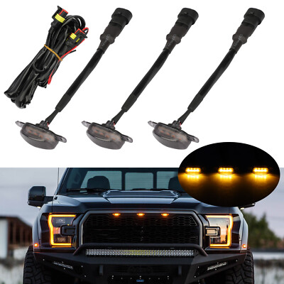 3x Raptor Style Smoked Amber LED Front Grill Lights Kit For Ford F150 ...