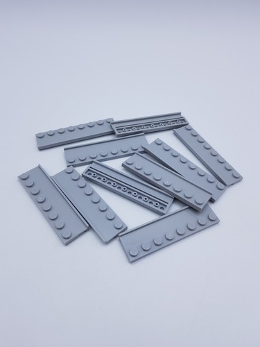 LEGO LOT 10 X PLATE 2X8 W RAIL LIGHT BLUISH GRAY REF 30586 / 4222019 ...