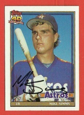 MIKE SIMMS - 1991 Topps #32 RC *Signed Autograph* Rookie Houston Astros ...