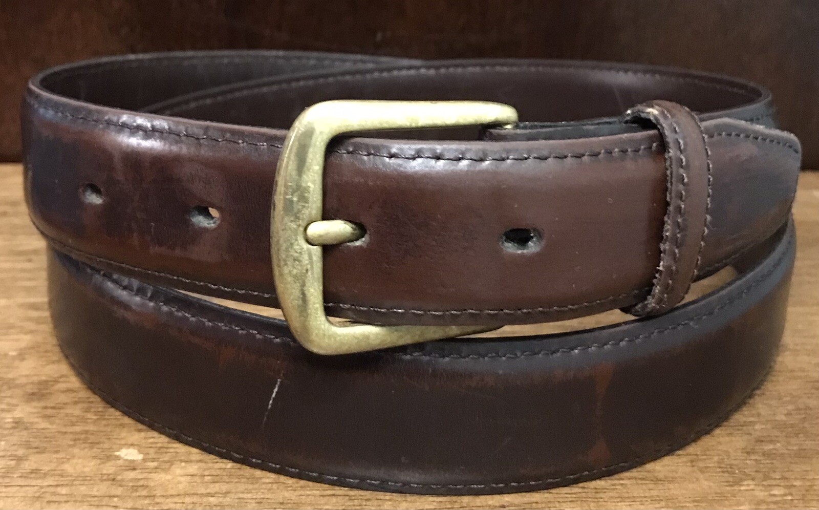 VTG Haggar Belt Men's Sz 36 Leather Brown Casual 1-1/8” Wide Brass ...