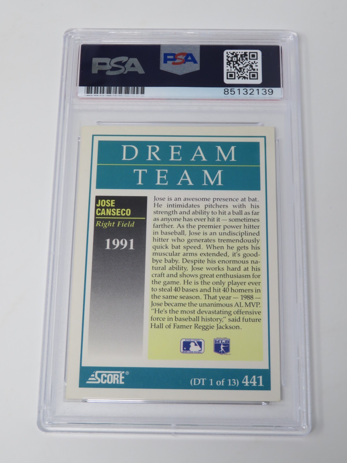 Jose Canseco A's Signed 1991 Score Dream Team Card w/ "Smash Hits" PSA ...