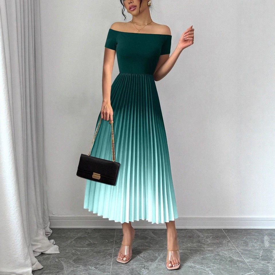 Elegant Off-shoulder Pleated Gradient-color Bodycon Dress For Women | eBay