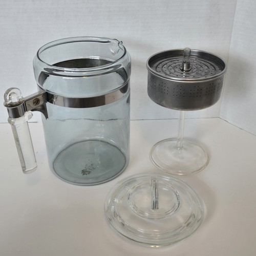 Vintage Mid-Century 9 Cup Pyrex Percolator Coffee Maker Glass Stainless ...