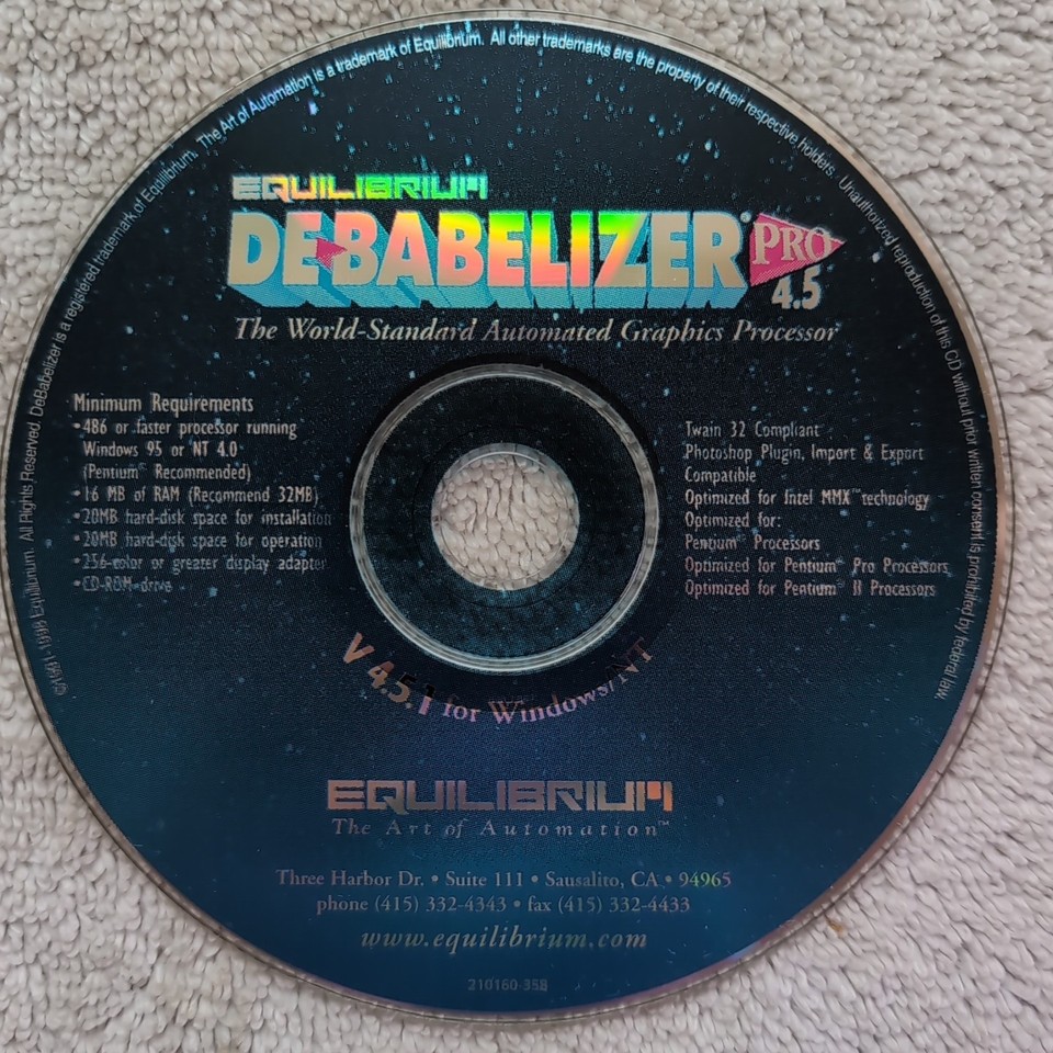 Equilibrium DeBabelizer Pro 4.5 CD ONLY PC Windows NT | eBay