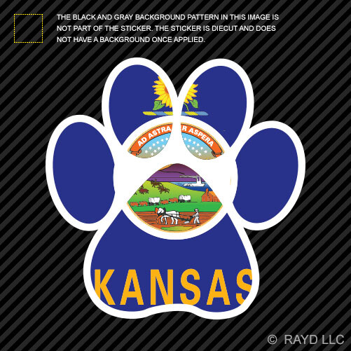 Kansas State Shaped Paw Print Sticker Die Cut Vinyl Dog Cat Pet Puppy ...