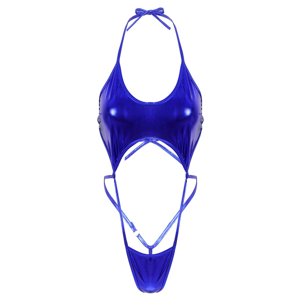 Womens Sexy Shiny Glossy Bikini Swimsuit One Piece Swimwear Beachwear ...