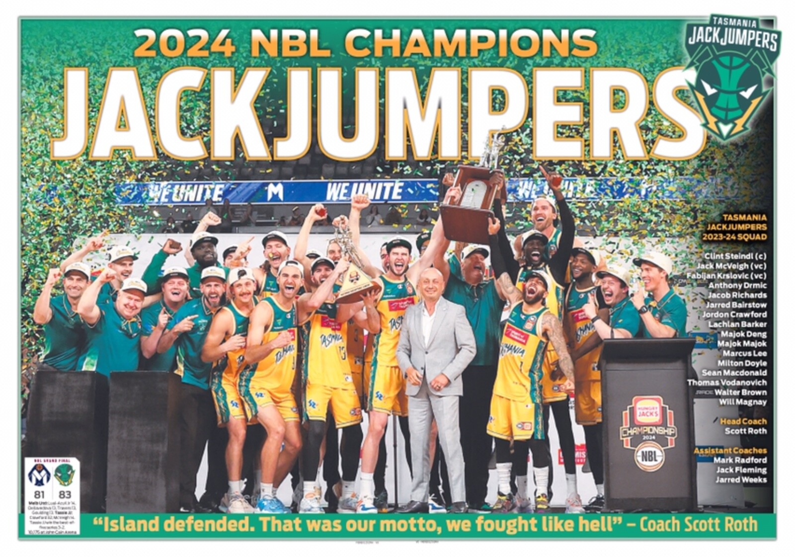 TASMANIAN JACK JUMPERS BASKETBALL TEAM POSTER,HUGE 590mm,CHAMPIONS ...