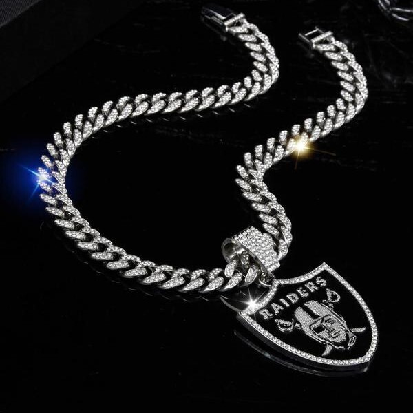 RAIDERS Shield Hip Hop Iced Pendant & 20" Cuban Cubic Zirconia Chain ...