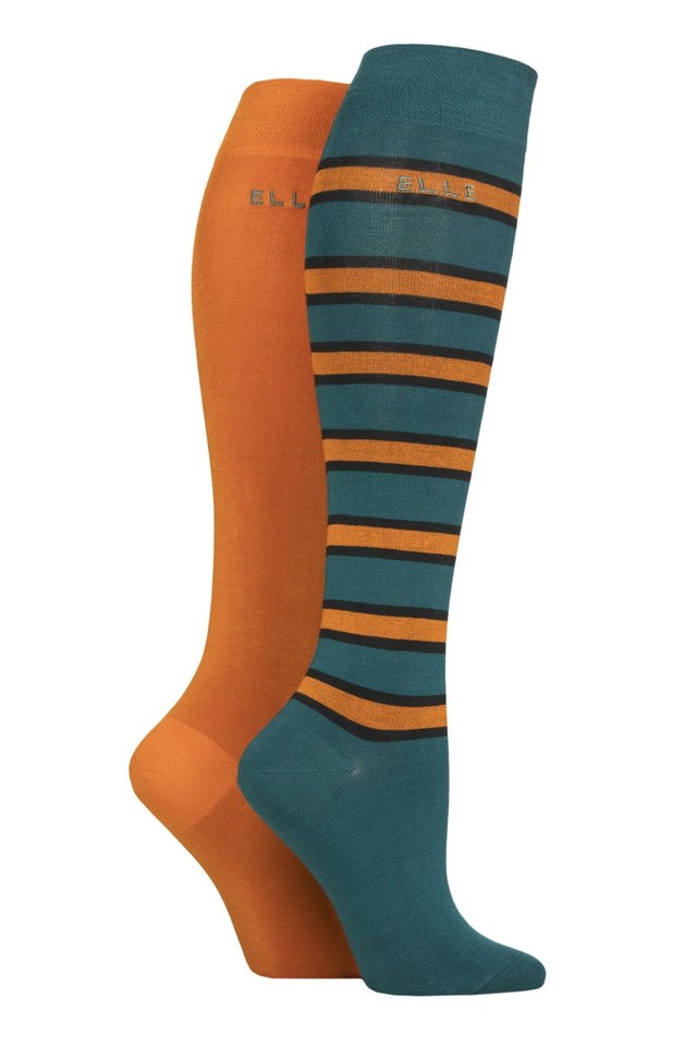 Womens Knee High Socks Soft Bamboo Long Striped Plain ELLE Fashion - 2 ...