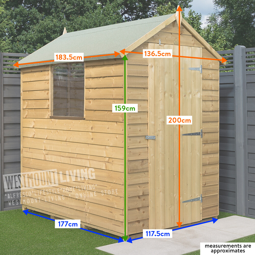 4x3 6x4 WOODEN APEX GARDEN PRESSURE TREATED SHED OUTDOOR STORAGE TOOL ...
