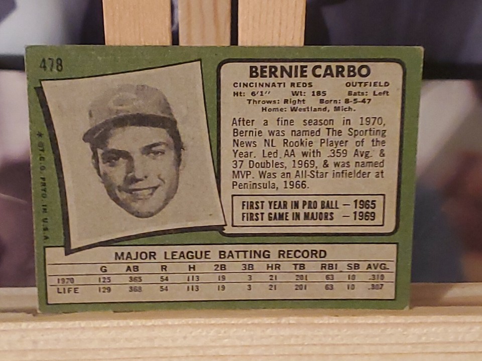 Bernie Carbo 1971 Topps #478 Set Break Cincinnati Reds | eBay