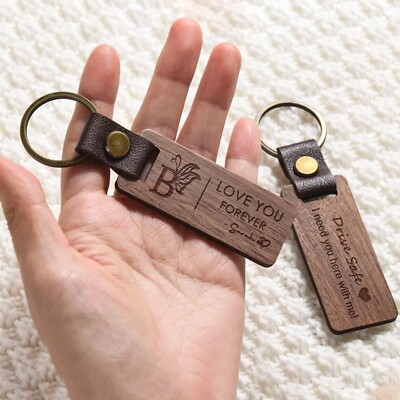 Personalized Wooden Keychain Custom Engraved Key Ring Gift for Him Her ...