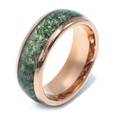 The Gaia - Green Moss Agate Ring, Rose Gold Tungsten Ring, Mens Wedding ...