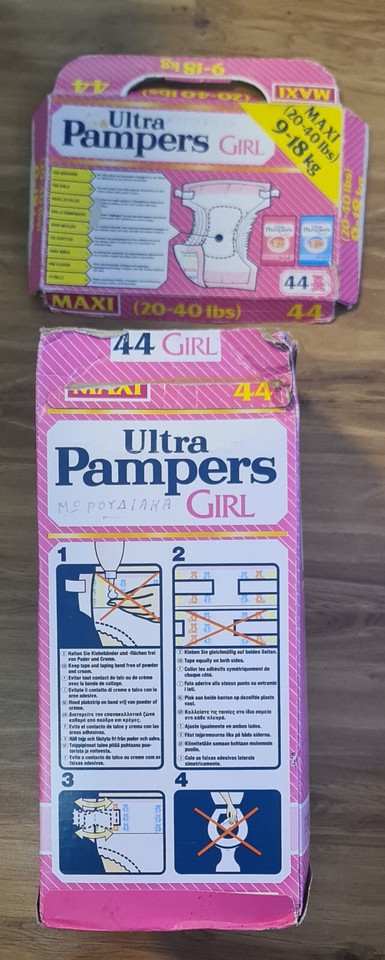 Vintage 80s Pampers diapers EMPTY BOX ULTRA-GIRL for 44 nappies ONLY ...