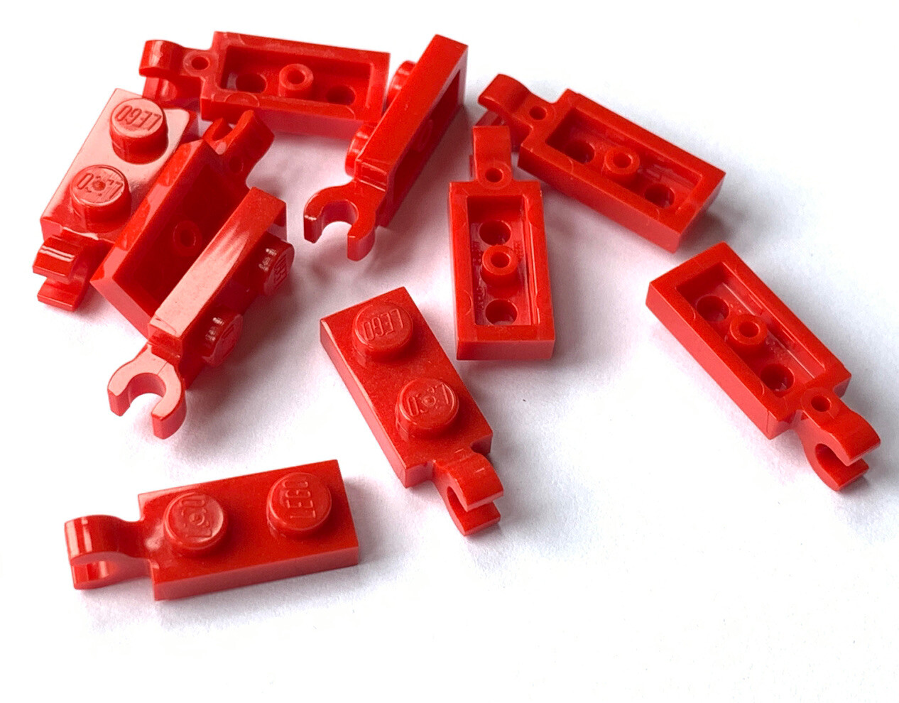 10 x LEGO 1 x 2 Plate w/ Clip (Horizontal Grip) - Red - Part 68868 ...