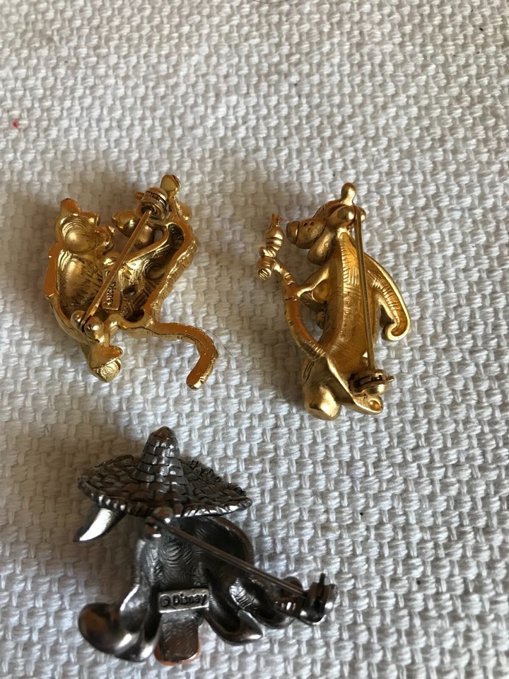 Disney Silver/Gold Tone Signed Brooch Pin Lot Eeyore Winnie Pooh Tigger ...