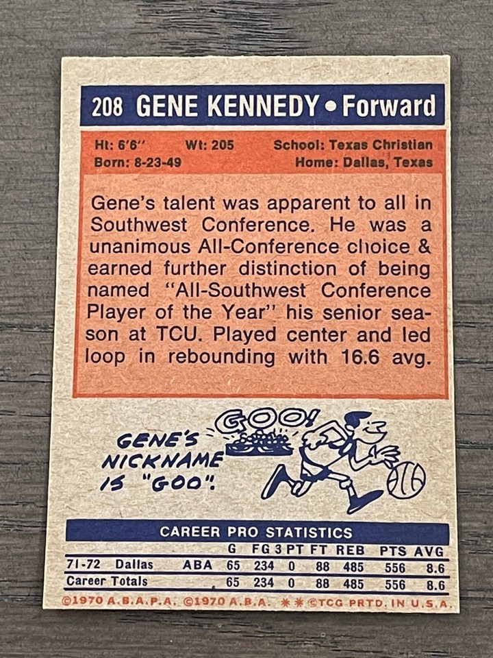 1972-73 Topps Gene Kennedy #208 Dallas Chaparrals | eBay
