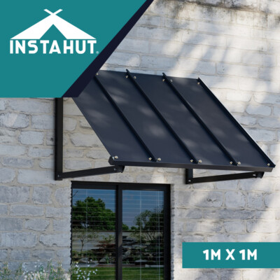 Instahut Window Door Awning Canopy 1mx1m Patio Sun Shield Black Metal ...