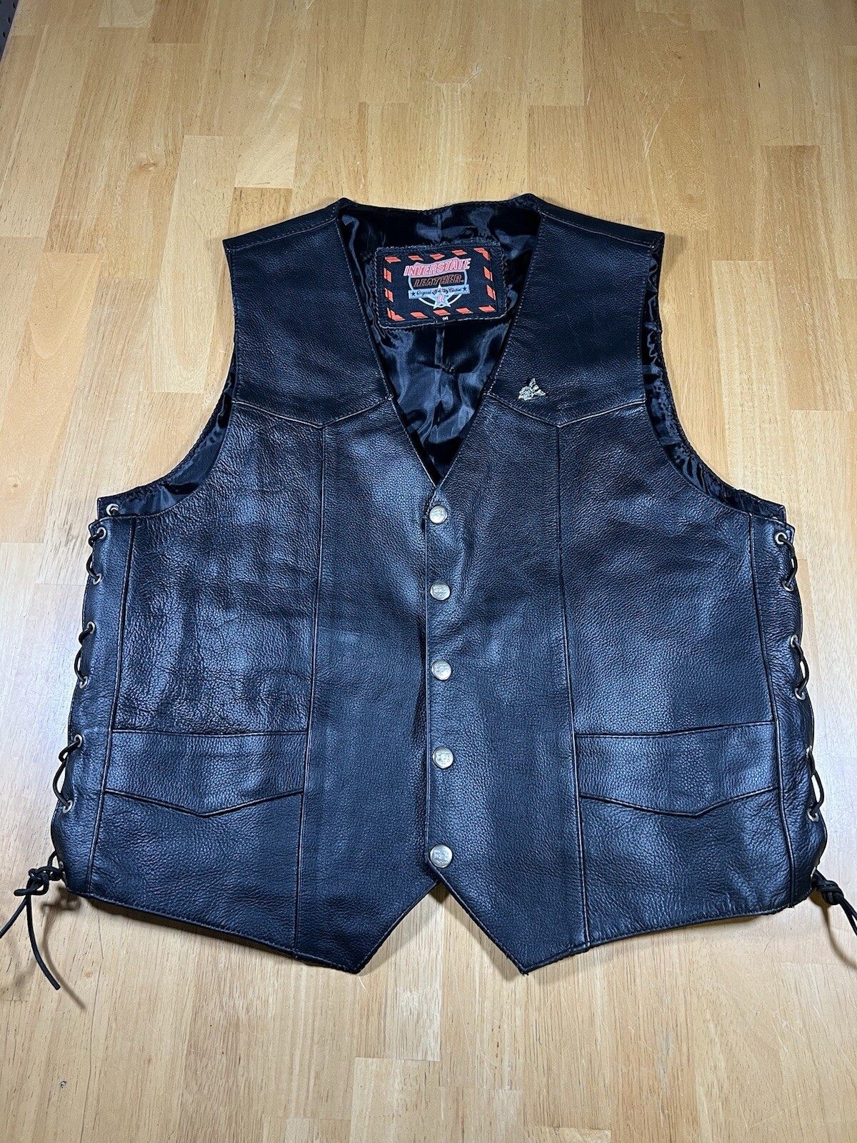 Interstate Leather Motorcycle Vest Mens Size M Black … - Gem