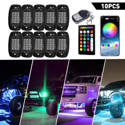 10x RGB LED Pods Rock Lights Kit Underbody Neon Light For Ford F-150 F ...