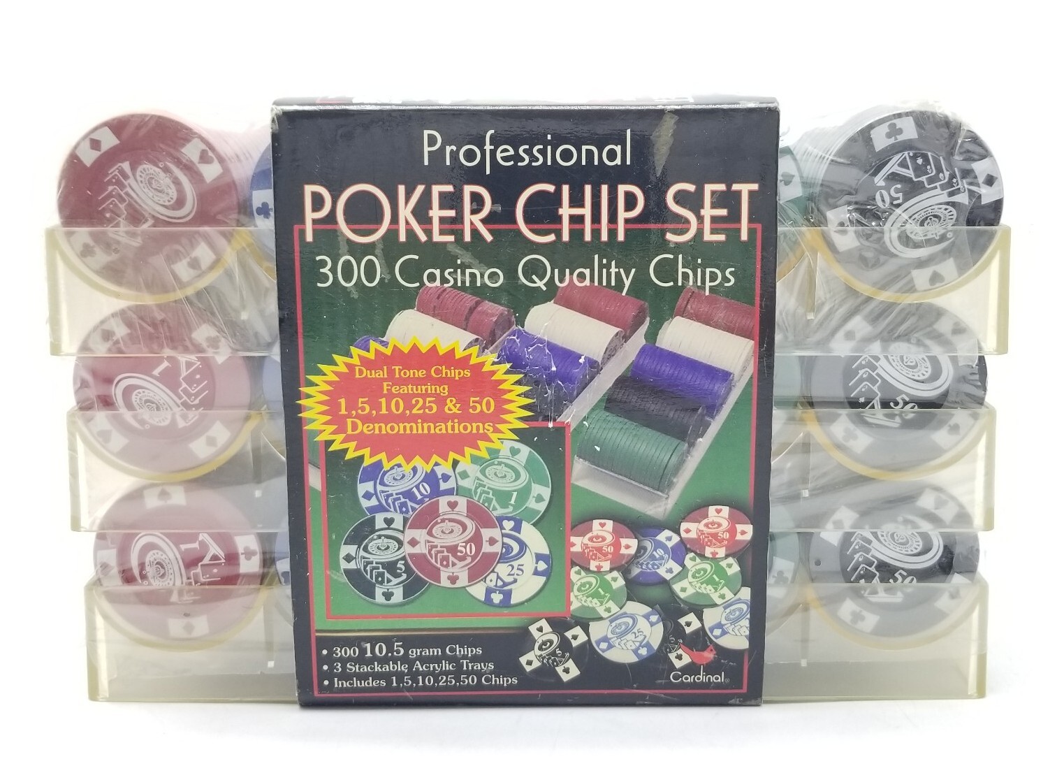 Cardinal PROFESSIONAL POKER CHIP SET 300 Pcs 10.5 Grams 3 Stacking ...