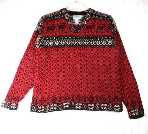 Women's Medium nordic style sweater dark red, black, reindeer Nomadic ...