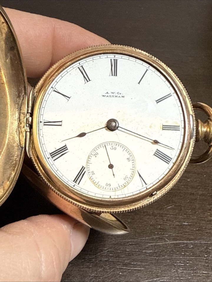 ANTIQUE AW.Co WALTHAM ENGRAVED HUNTER POCKET WATCH WM ELLERY MODEL Lot ...