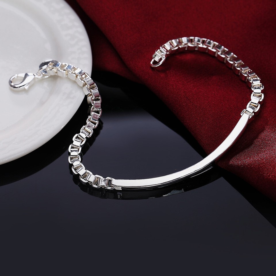 New 925 Sterling Silver Box Chain Bracelets Women Girls Ladies Fashion ...