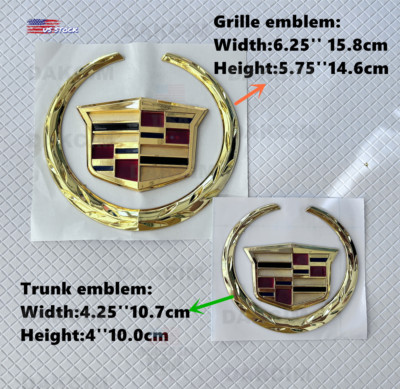2PCS Gold Front Grille Rear Trunk Lid Badge Emblem For Cadillac ...
