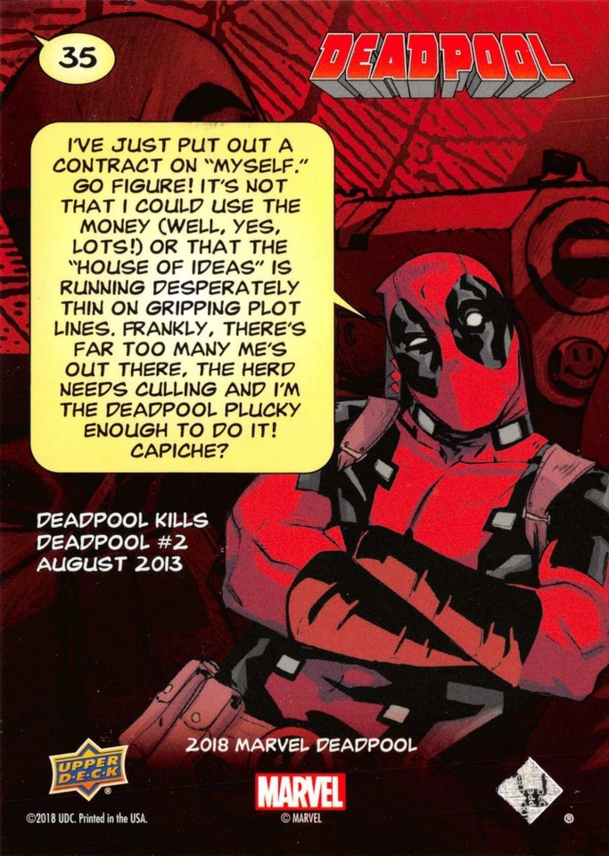 Deadpool Marvel 2018 (Upper Deck) BLACK PARALLEL BASE Card #35 / YOU'LL ...