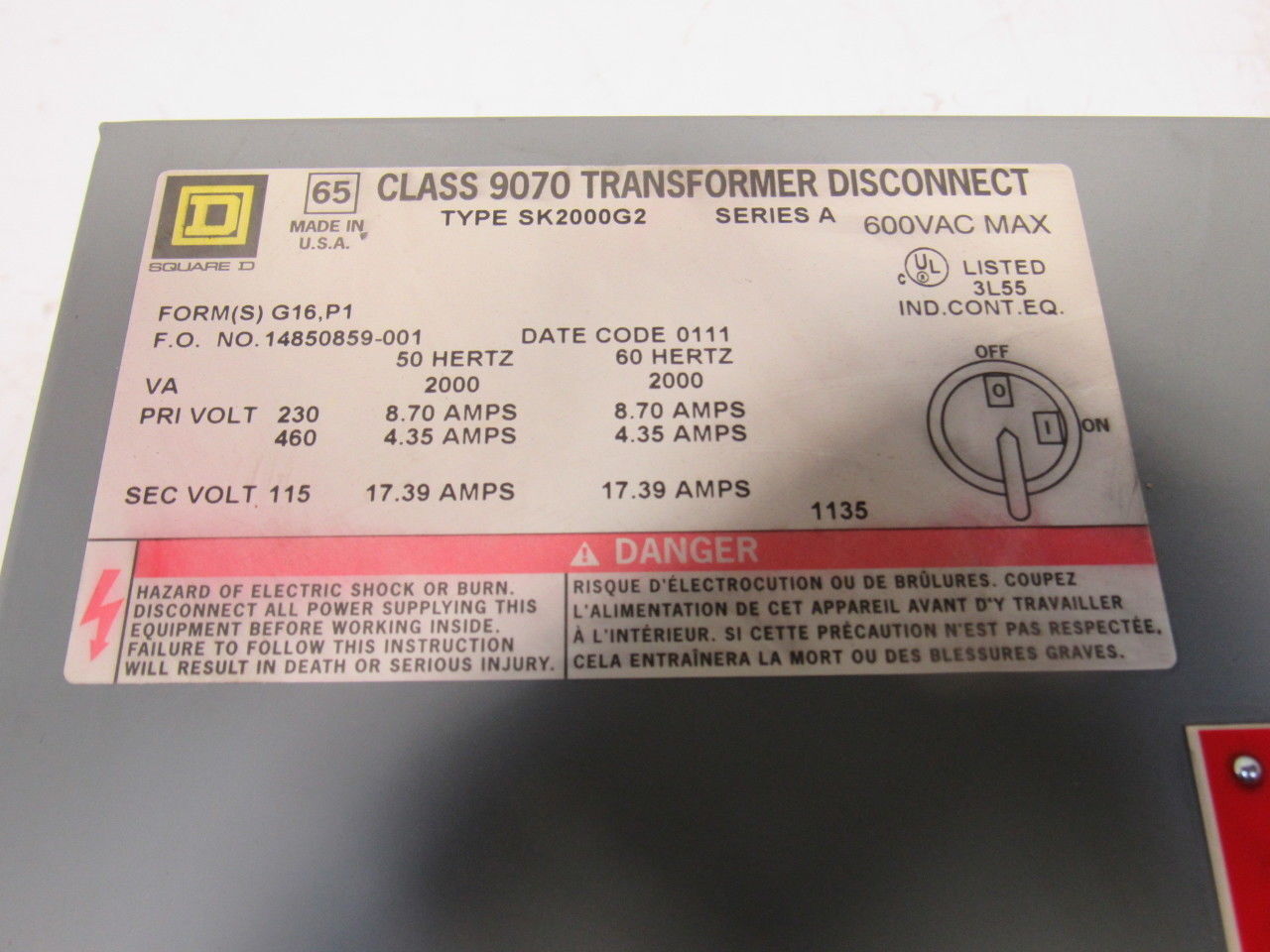 Square D Class 9070 Power Transformer - Gray (SK2000G2) for sale online ...