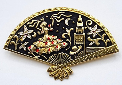 Vintage Spanish Spain Damascene Flamenco Dancer Fan Pin Brooch | eBay