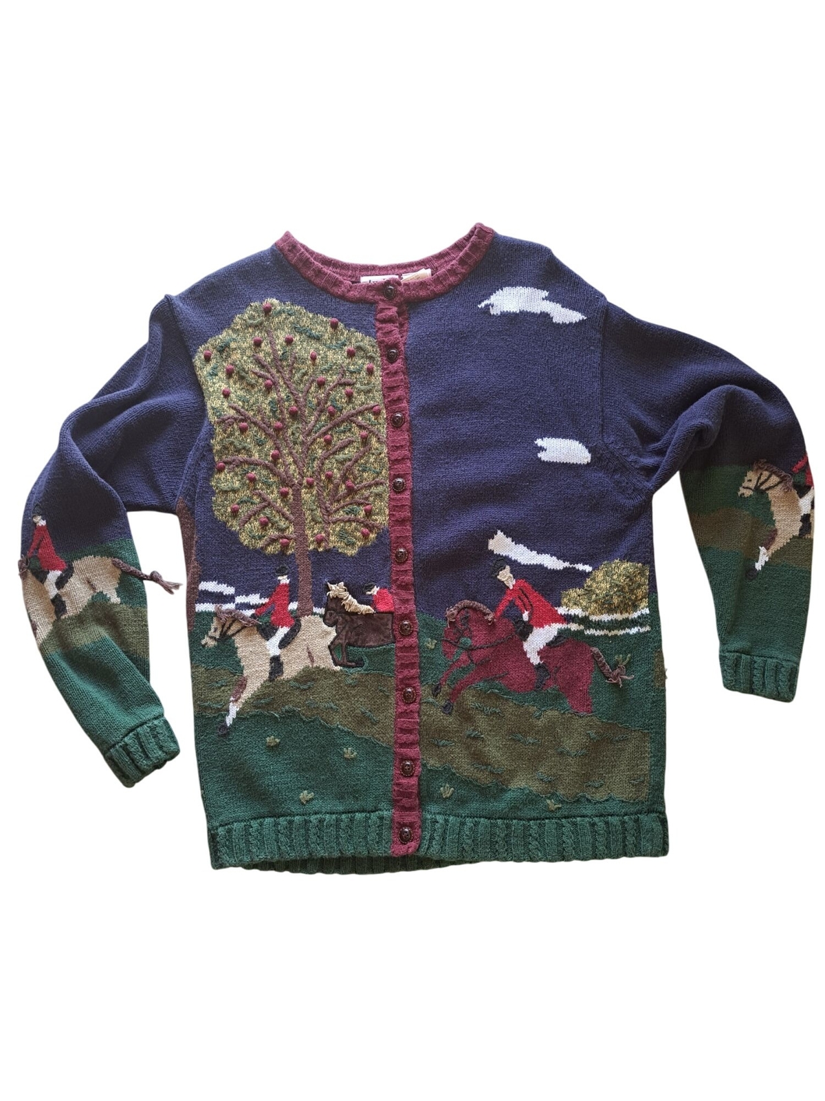 Vintage Lucia Fox Hunting Horse Equestrian 3D Cotton … - Gem