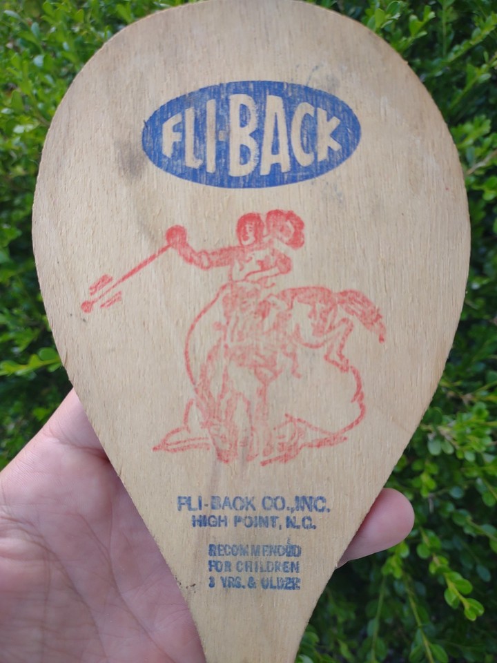Vintage FLI-BACK Wooden Paddle Ball Toy Bucking Cowboy Bronco Made in ...