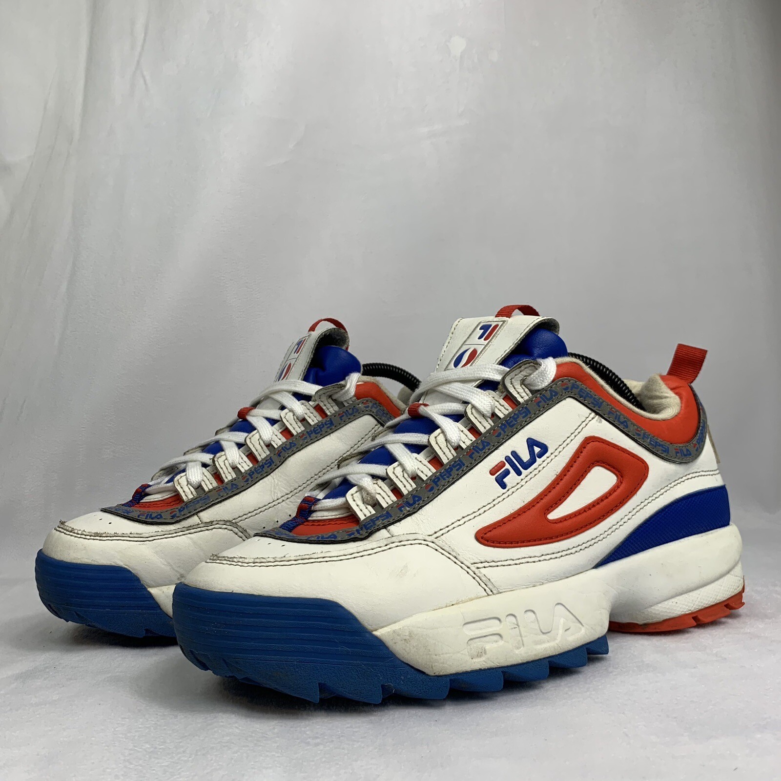 FILA Disruptor II X Pepsi White Red Blue Sneakers 5FM… - Gem