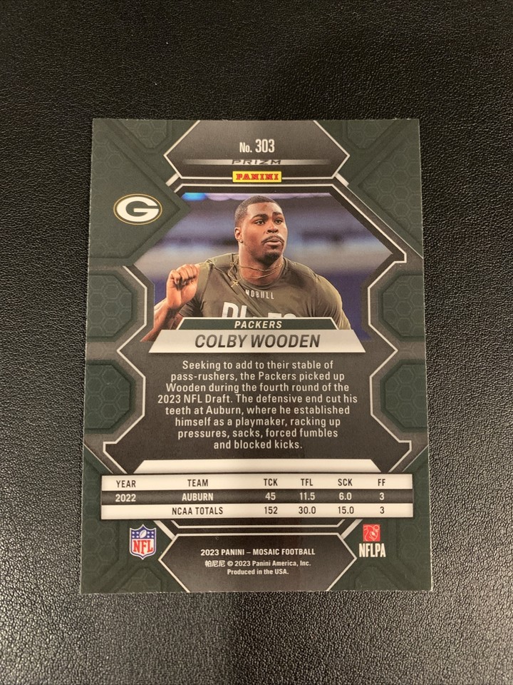 2023 Panini Mosaic Colby Wooden RC Green Prizm #303 Green Bay Packers ...
