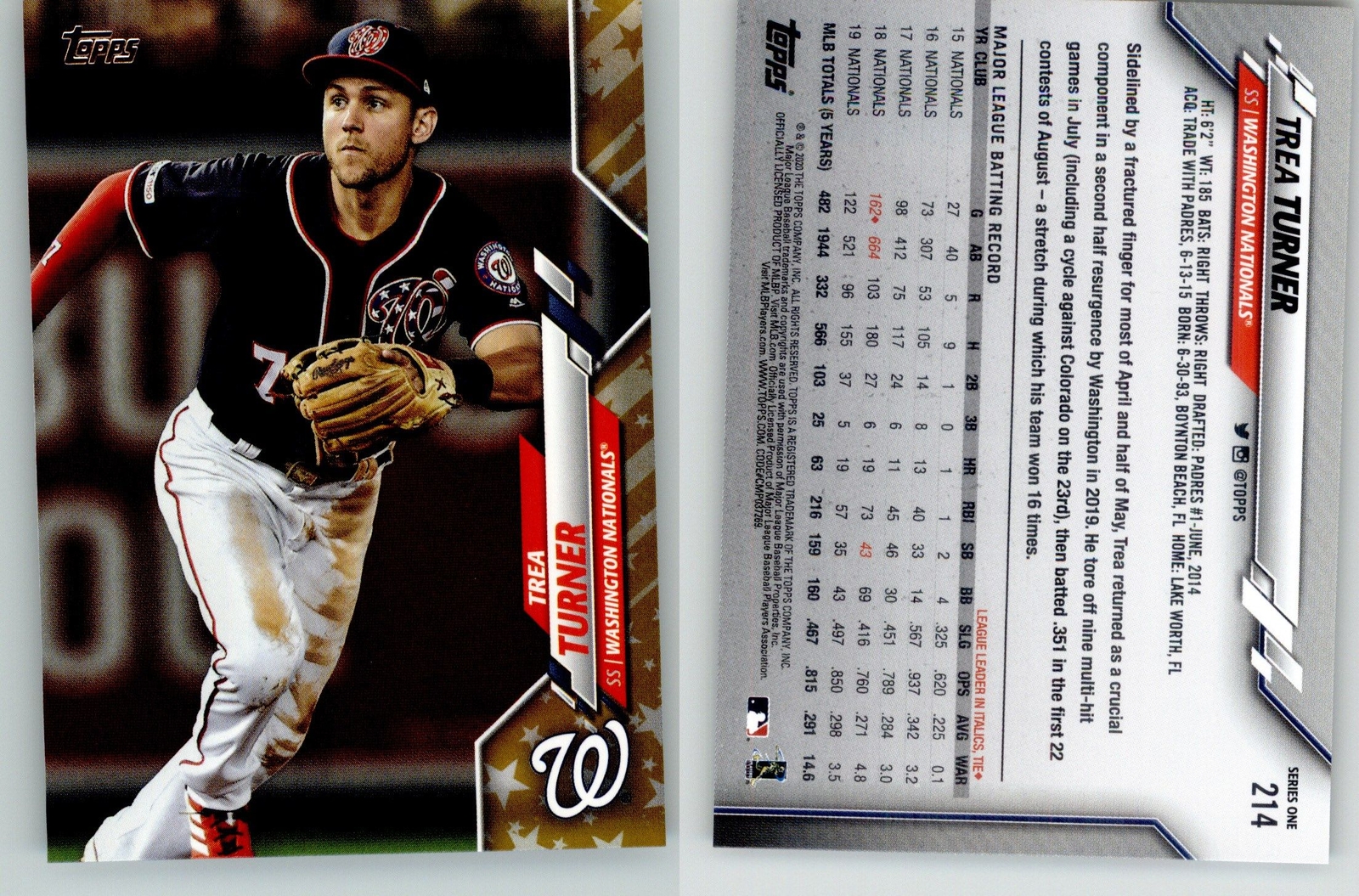 Trea Turner 2020 Topps Gold Star #214 Washington Nationals | eBay