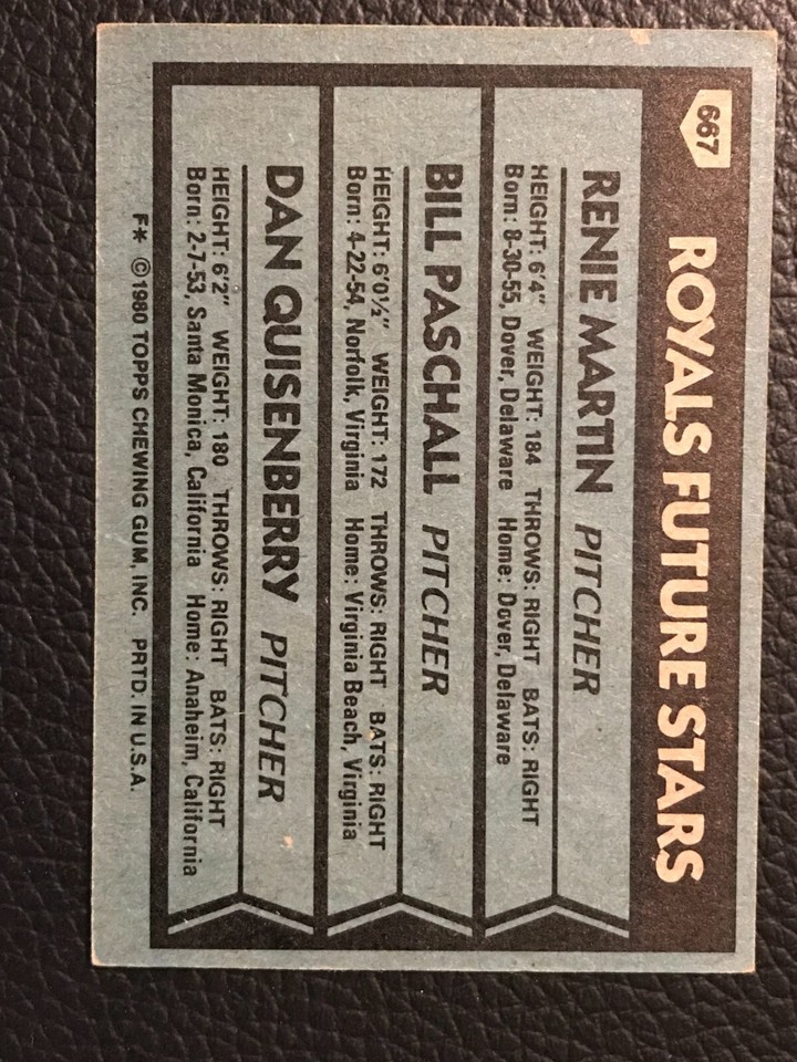 1980 Topps Royals Future Stars - Renie Martin/Bill Paschall/Dan ...