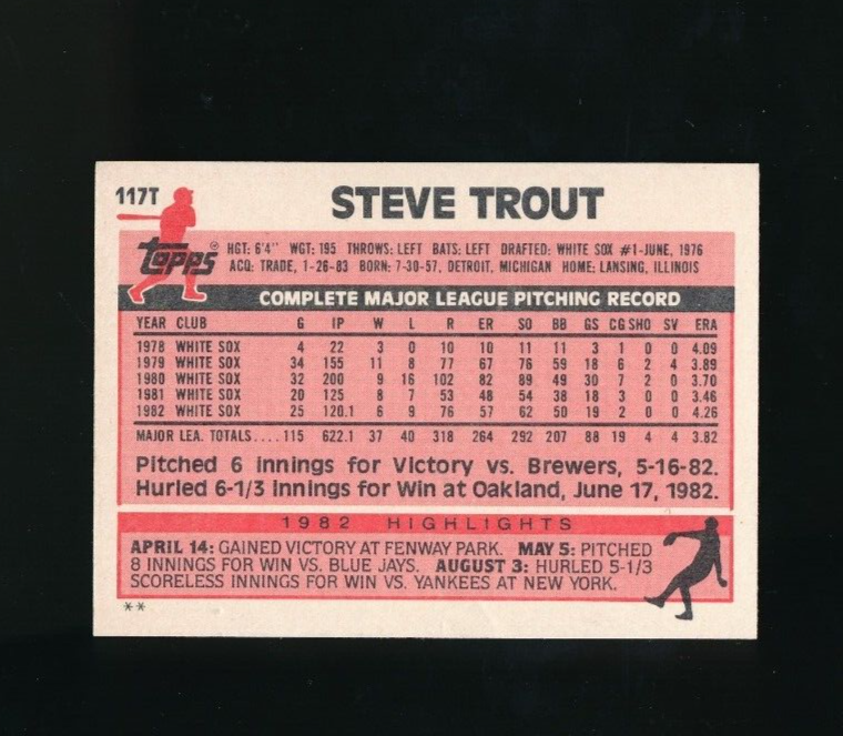 1983 Topps Traded # 117T Steve Trout signed auto autograph NMMT ...