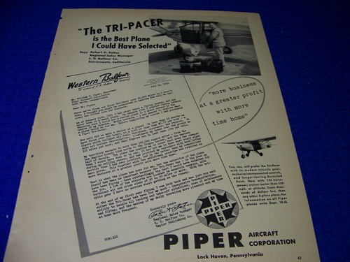 1952 PIPER TRI-PACER "THE TRI-PACER"..1-PAGE ORIGINAL SALES AD (526GG ...