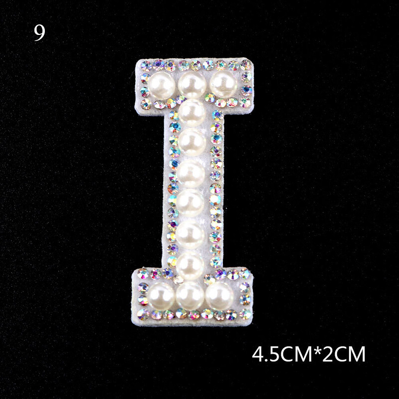 A-Z Letter Pearl Patches Rhinestone Iron Sew On Applique Alphabet ...