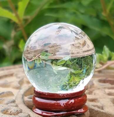 Clear Glass Crystal Ball Wood Stand 40mm Divination Gazing Sphere ...