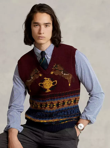 $298 Polo Ralph Lauren Men's SZ M Equestrian Sweater Vest V-Neck Wool ...